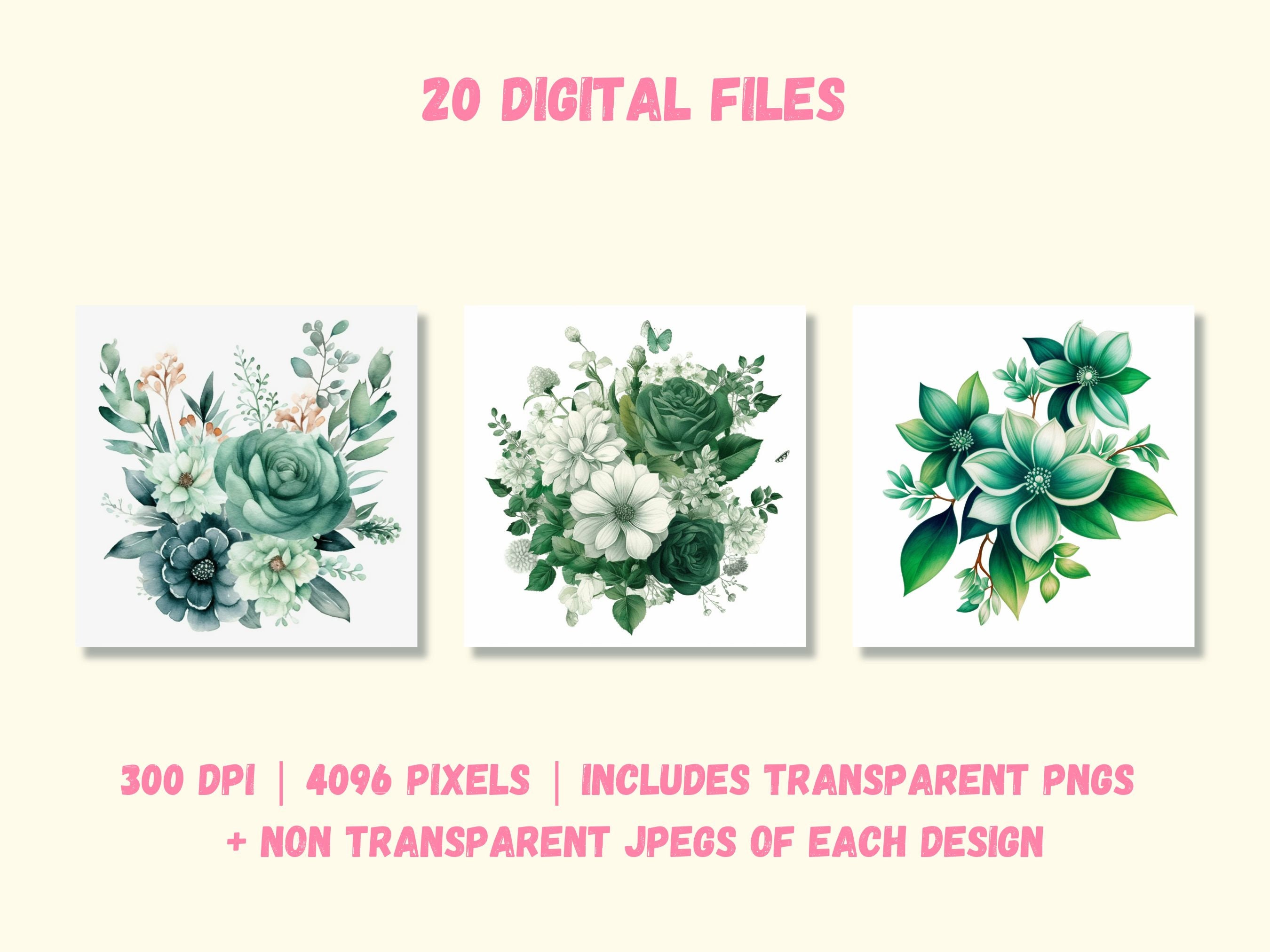 Emerald Flower Clipart Bundle of 20 Flower Clipart Watercolor Emerald ...