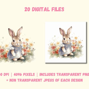 Cute Bunnies Wearing Dresses Clipart Bundle of 20 Cute Rabbits in ...