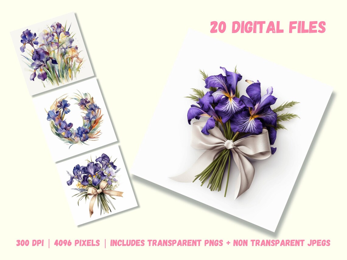 Wild Iris Clipart Bundle of 20 PNG Watercolor Wild Iris - Etsy