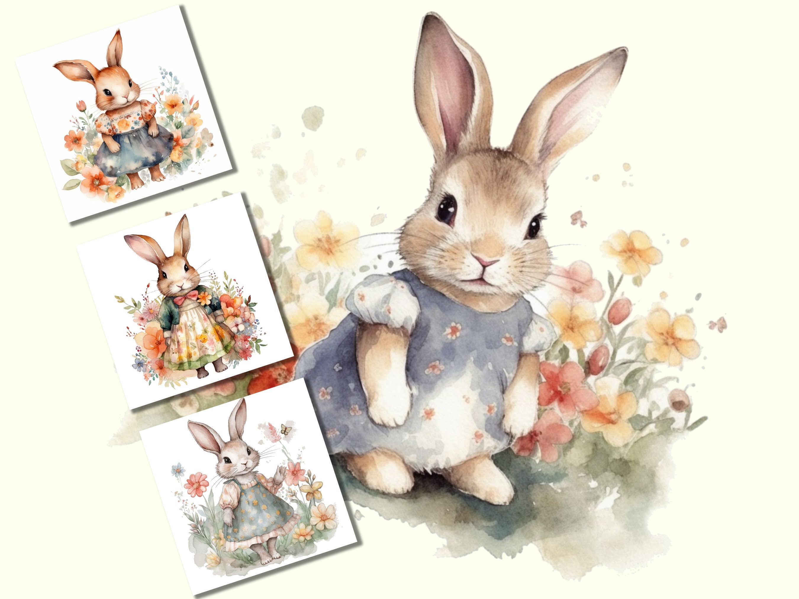 Cute Bunnies Wearing Dresses Clipart Bundle of 20 Cute Rabbits in ...