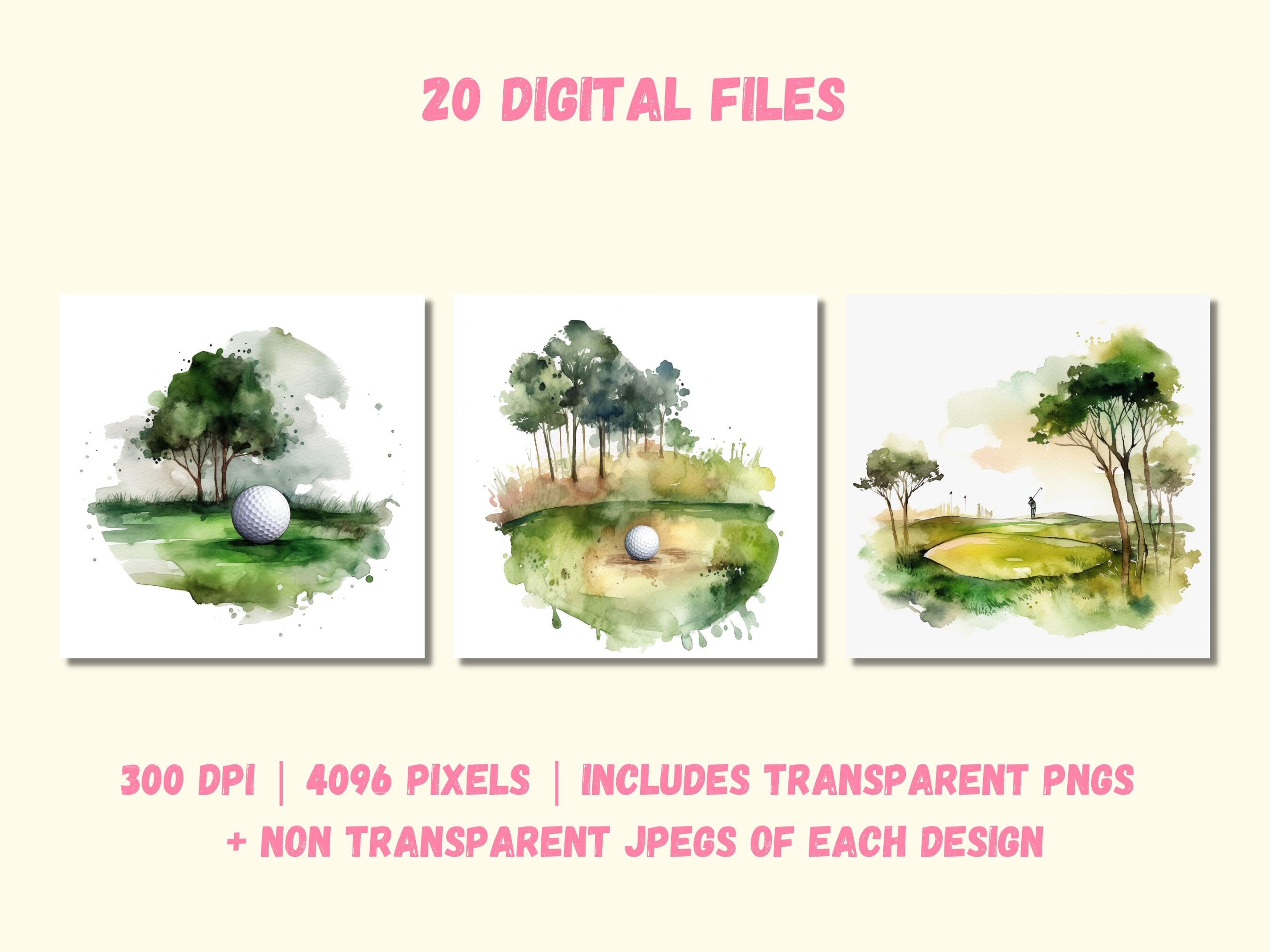 Watercolor Golf Clipart Bundle of 20 Watercolor Golf PNG Pro Shop ...