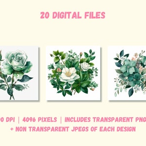 Emerald Flower Clipart Bundle of 20 Flower Clipart Watercolor Emerald ...