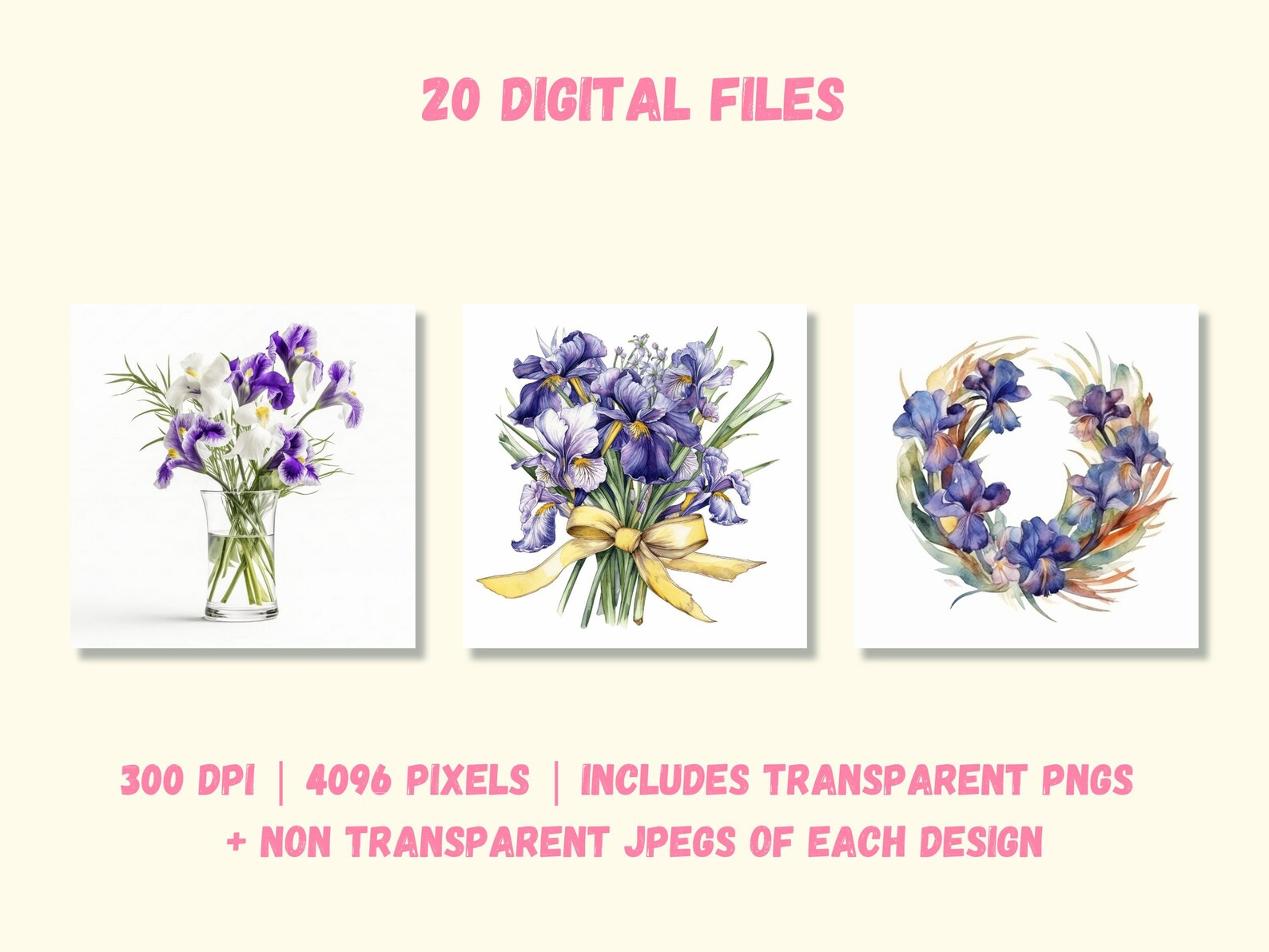 Wild Iris Clipart Bundle of 20 PNG Watercolor Wild Iris - Etsy