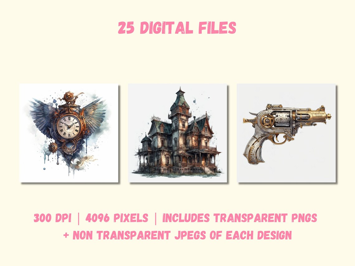 Watercolor Steampunk Clipart Bundle of 25 Sweet Steampunk PNG - Etsy