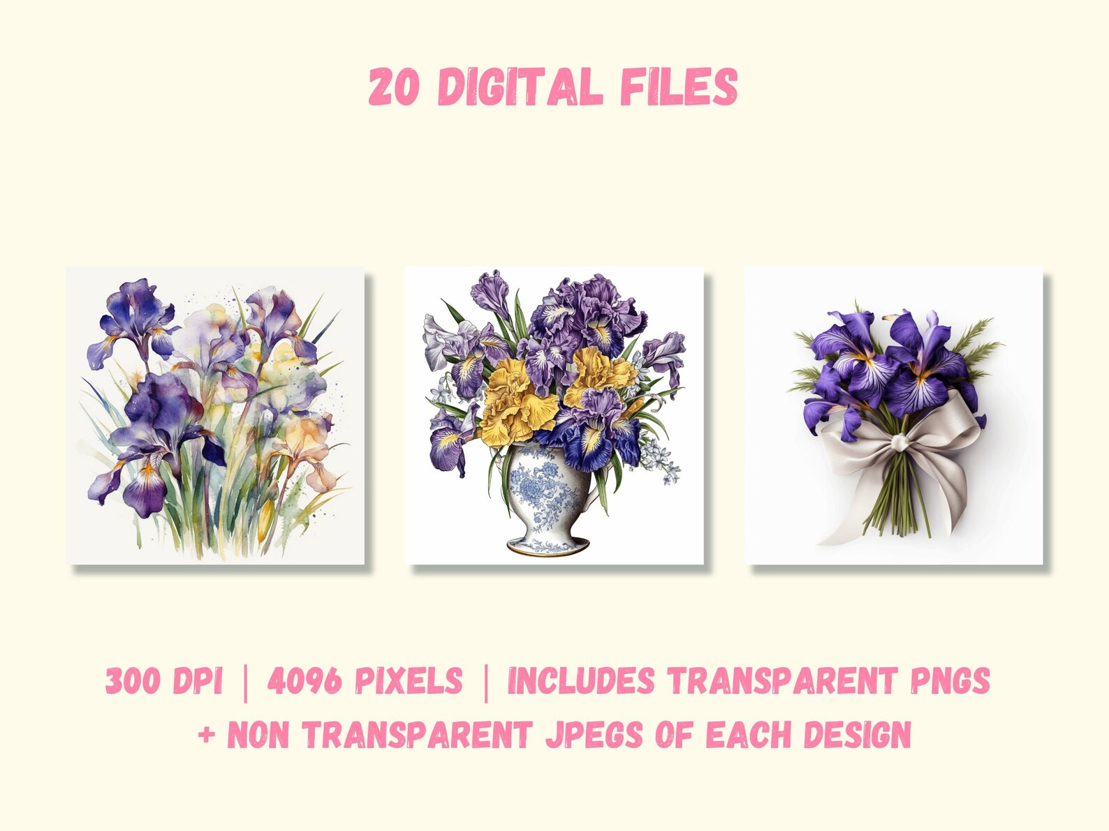 Wild Iris Clipart Bundle of 20 PNG Watercolor Wild Iris - Etsy