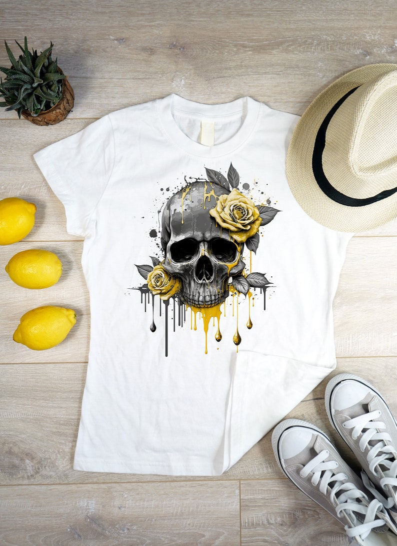 Skull With Yellow Roses PNG Skull Sublimation Design - Etsy