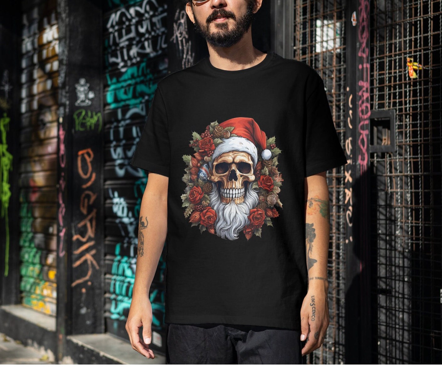 Santa Skull With Red Roses PNG | Skull Sublimation Design | Trendy ...