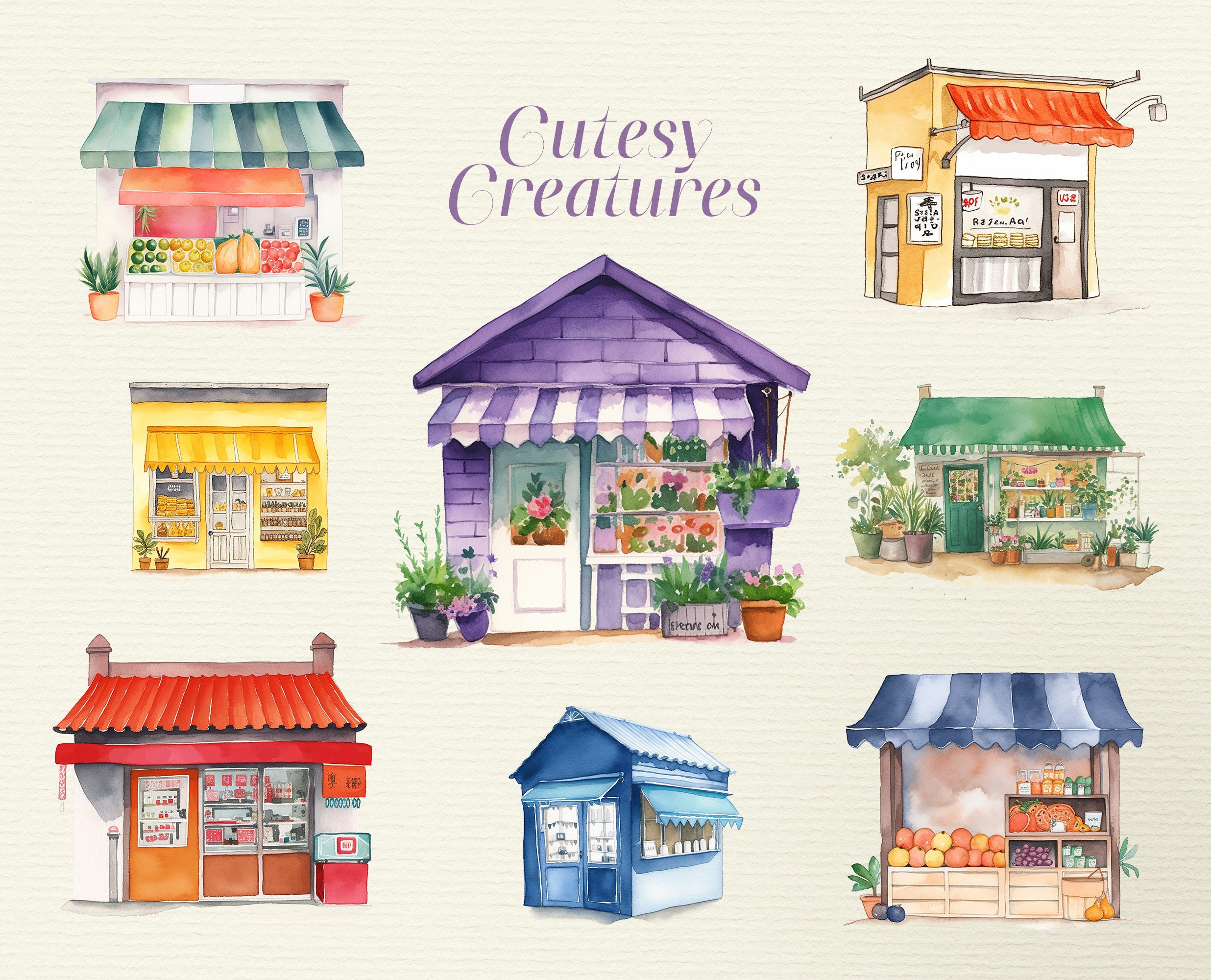 28 Watercolour Shops, Stores Clipart, Aquarelle, PNG With Transparency ...