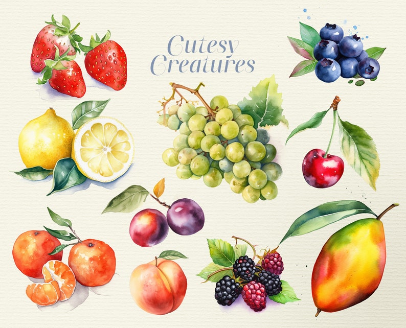 29 Watercolour Cute Fruits Clipart, PNG With Transparency, Deep Vivid ...