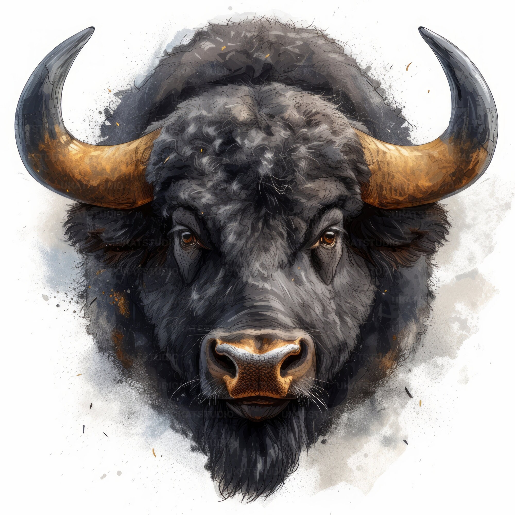 Buffalo Face Portrait Clipart , 12 High Quality Images Jpgs Digital ...