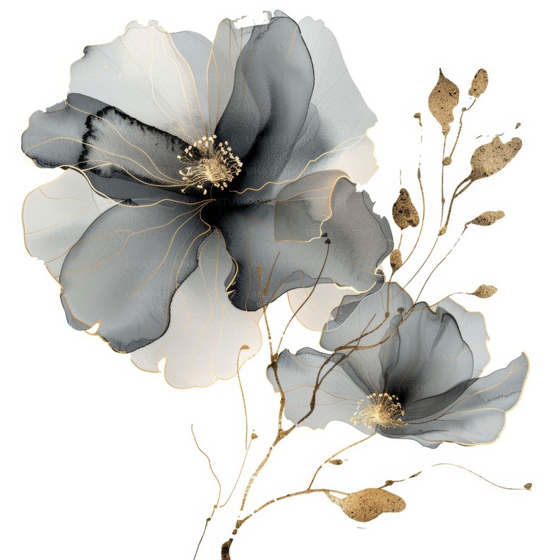 Abstract Flower Gray With Gold Clipart , 24 High Quality Images Jpgs ...
