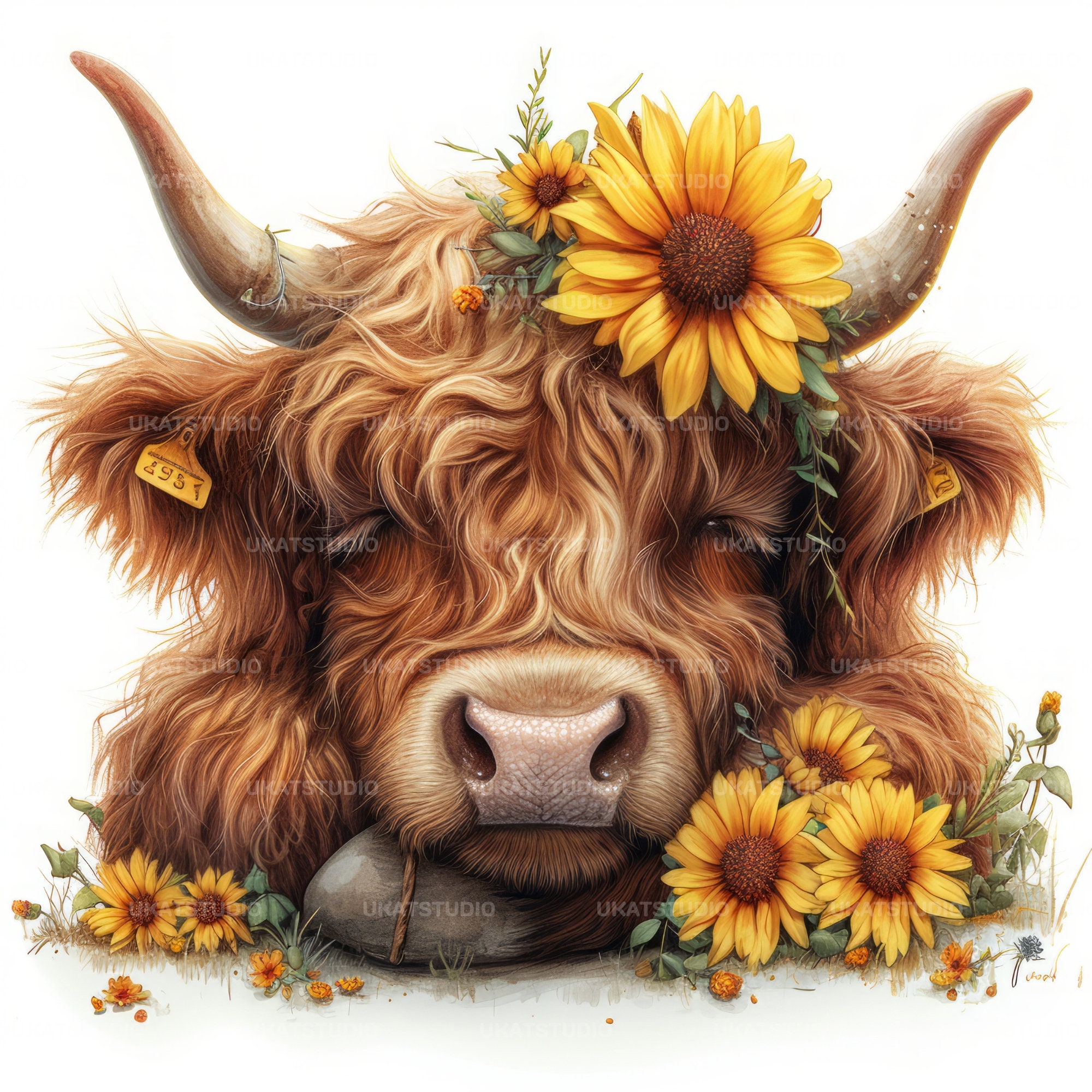 Highland Cow Portrait Clipart , 25 High Quality Images Jpgs Digital ...