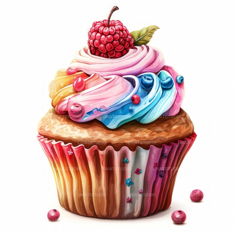 Colorful Cupcake Clipart , 23 High Quality Images Jpgs Digital Download ...