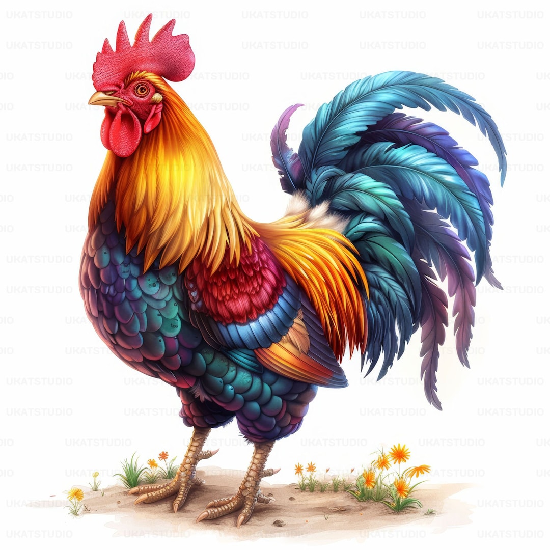 Colorful Rooster Portrait Clipart , 16 High Quality Images Jpgs Digital ...