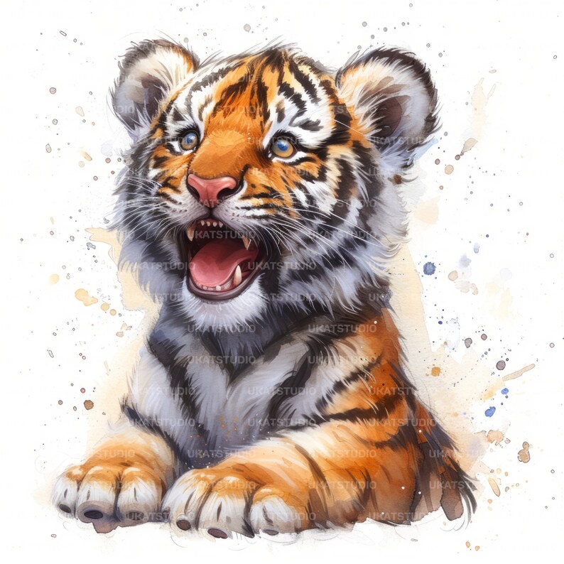 Cute Watercolor Baby Cub Tiger Clipart , 30 High Quality Images Jpgs ...