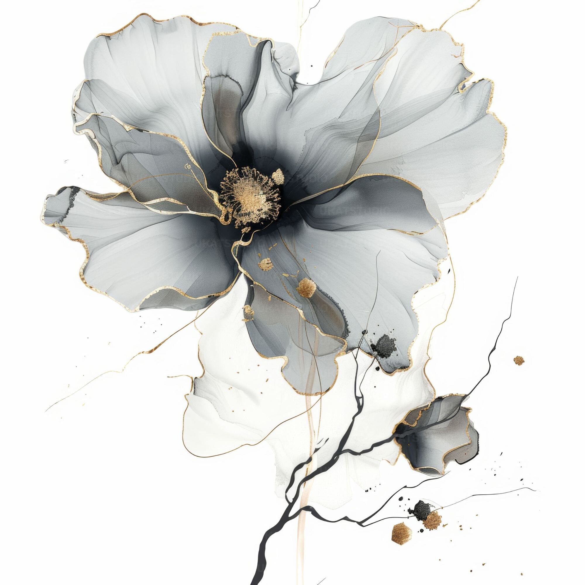Abstract Flower Gray With Gold Clipart , 24 High Quality Images Jpgs ...