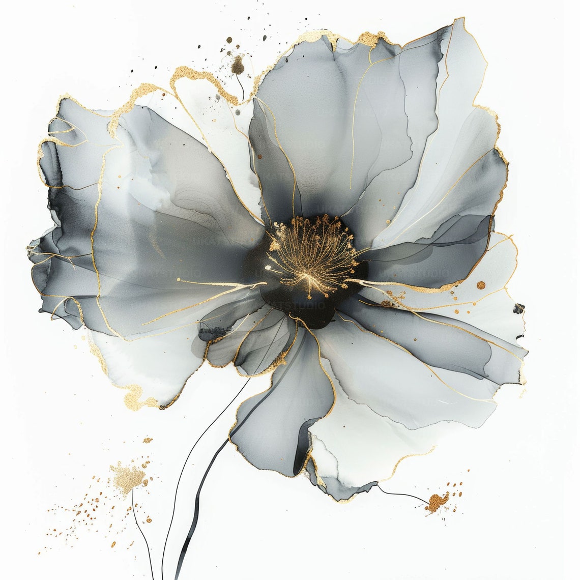 Abstract Flower Gray With Gold Clipart , 24 High Quality Images Jpgs ...