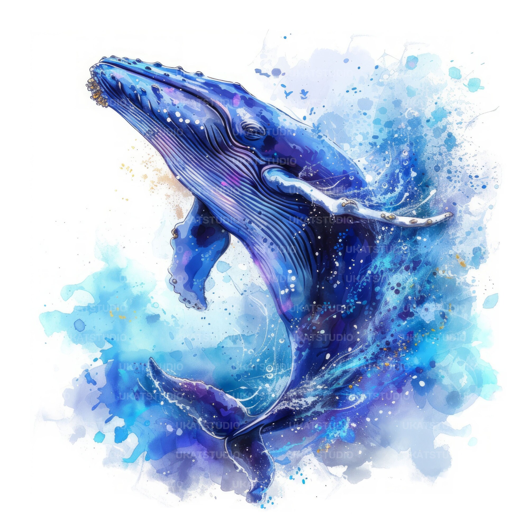 Whale With Ocean Clipart , 22 High Quality Images Jpgs Digital Download ...