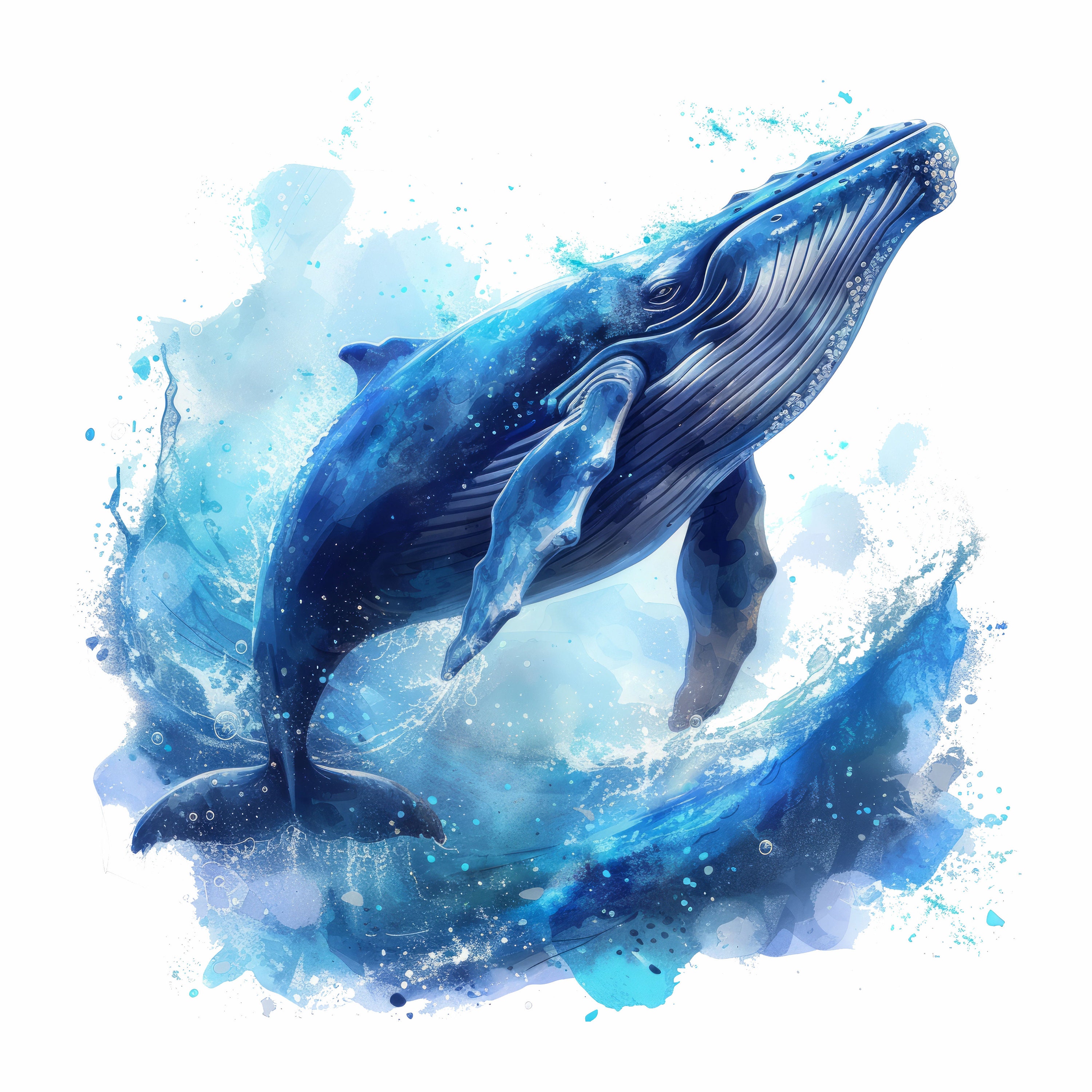 Whale With Ocean Clipart , 22 High Quality Images Jpgs Digital Download ...