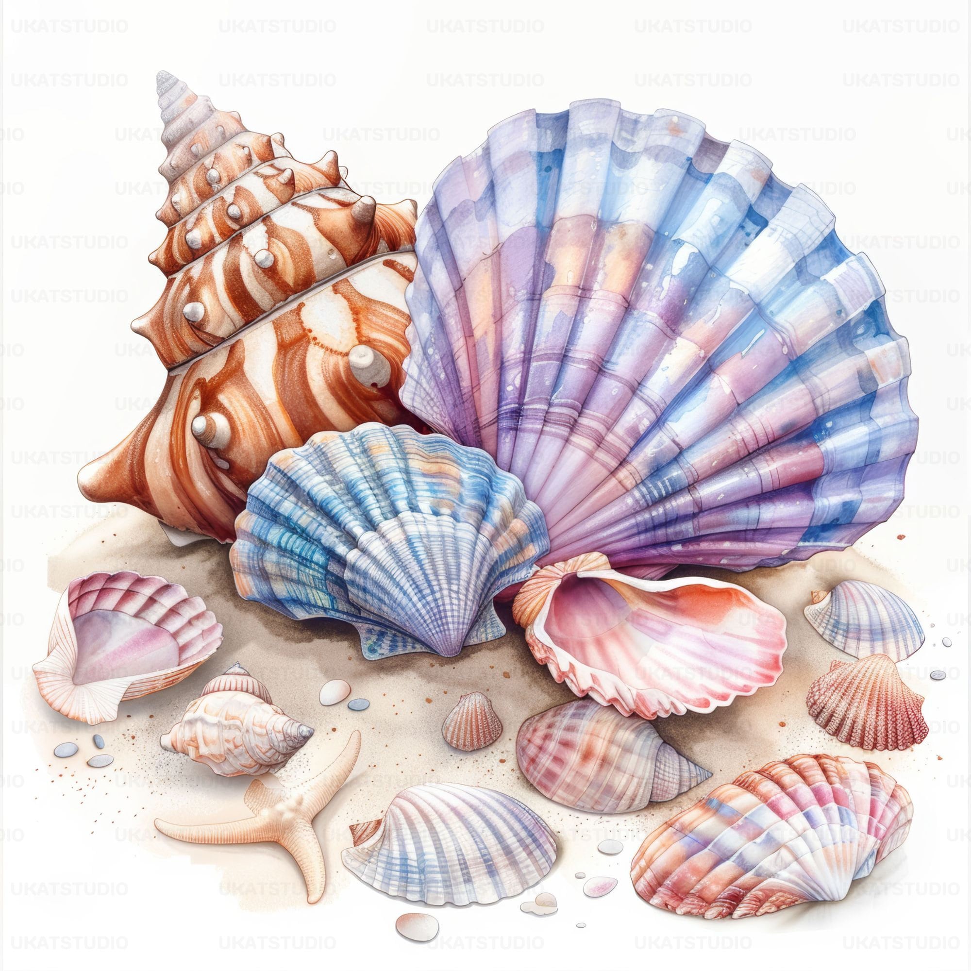 Pastel Shells With Sand Portrait Clipart , 23 High Quality Images Jpgs ...