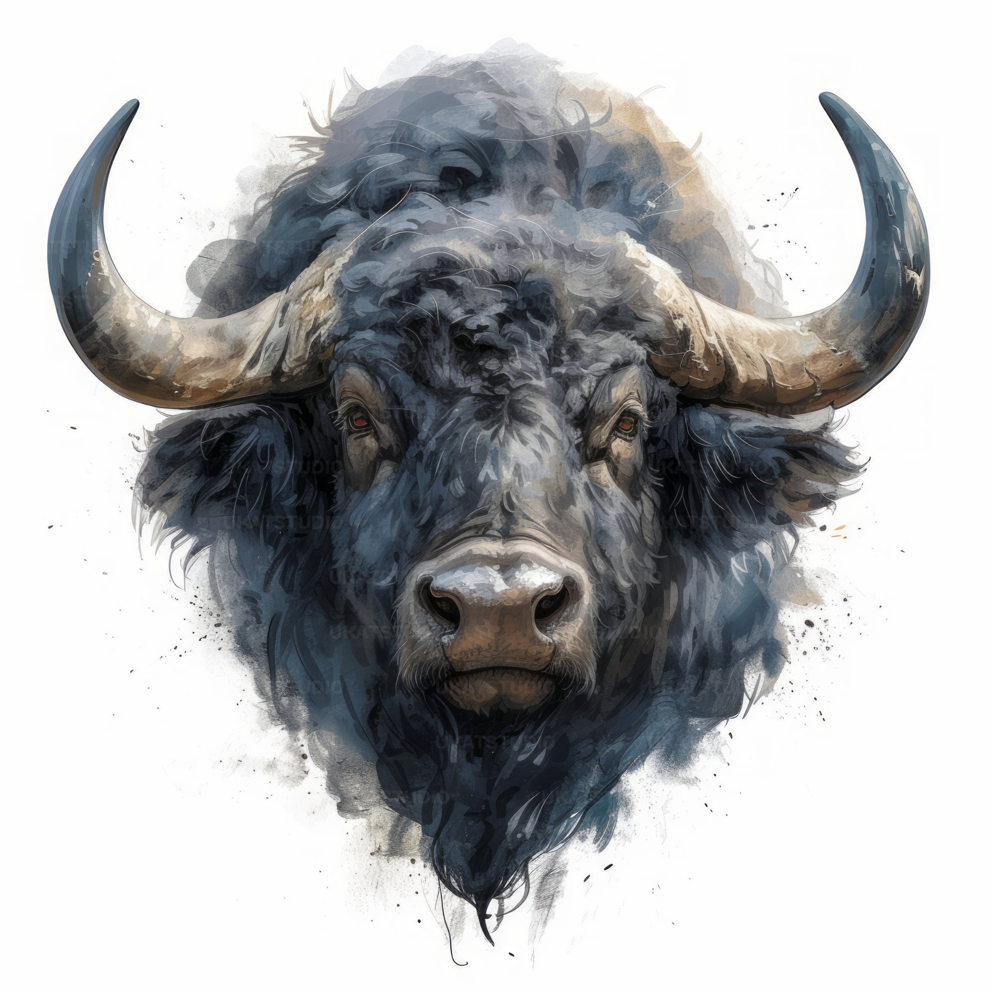 Buffalo Face Portrait Clipart , 12 High Quality Images Jpgs Digital ...