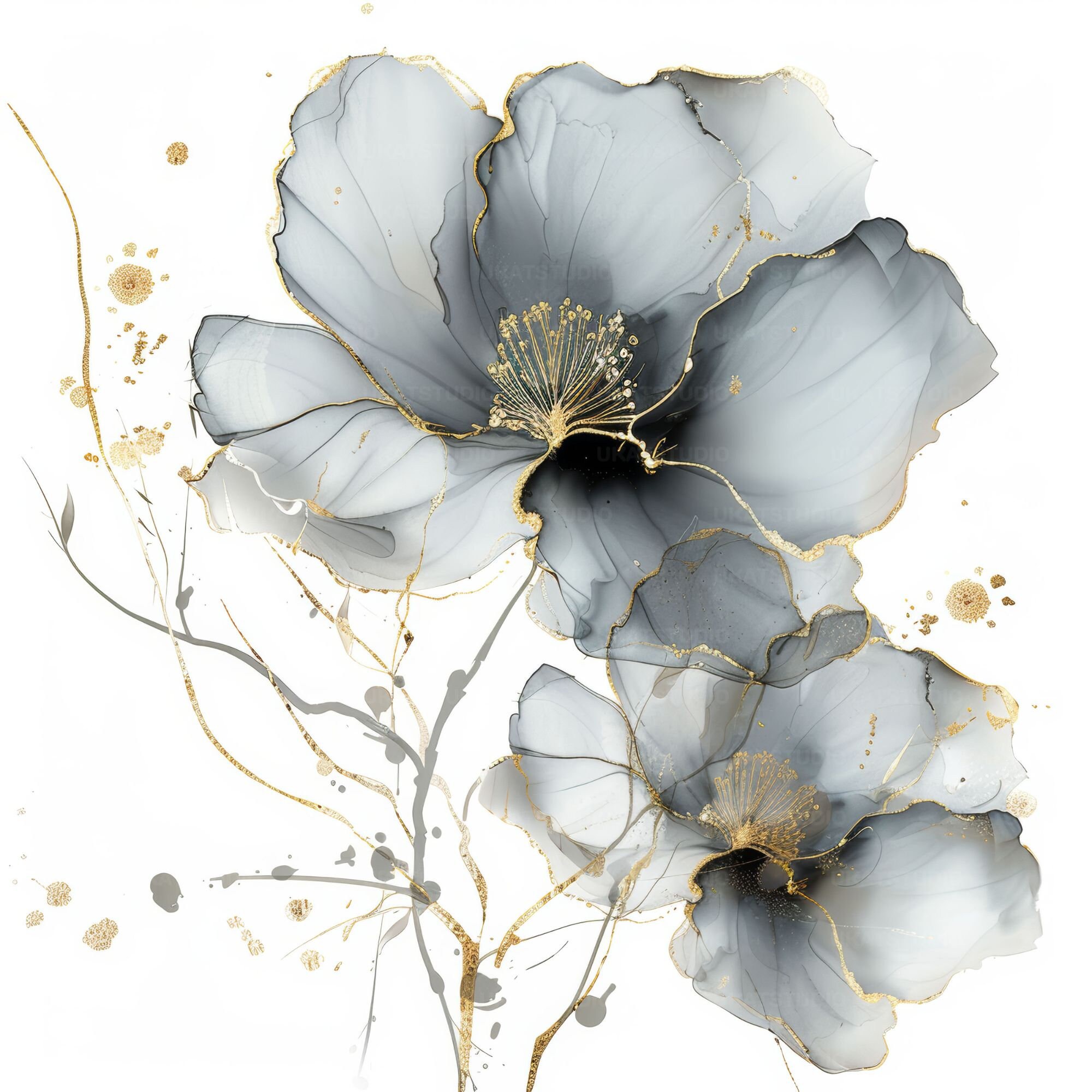 Abstract Flower Gray With Gold Clipart , 24 High Quality Images Jpgs ...