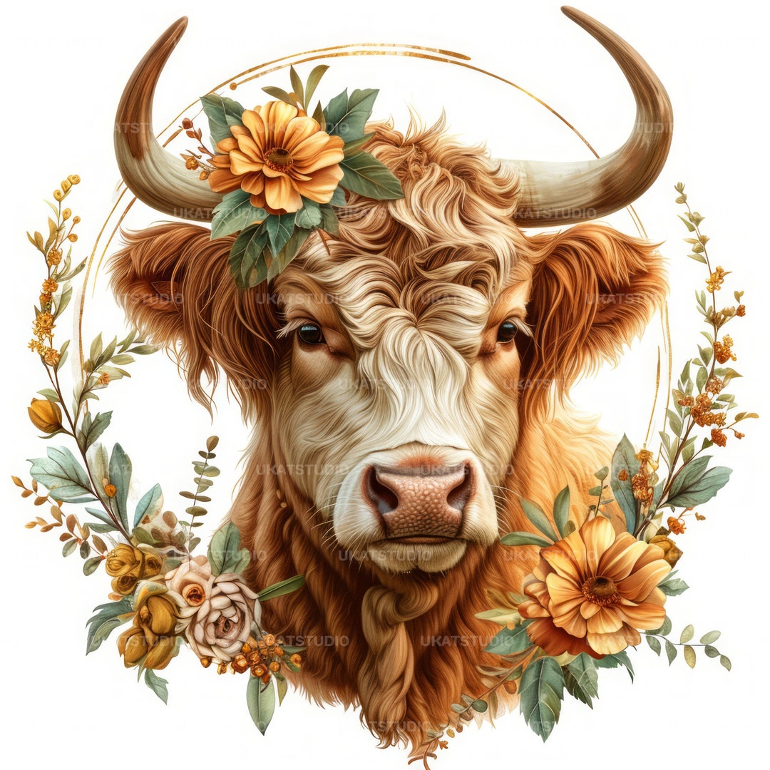 Highland Cow Portrait Clipart , 25 High Quality Images Jpgs Digital ...