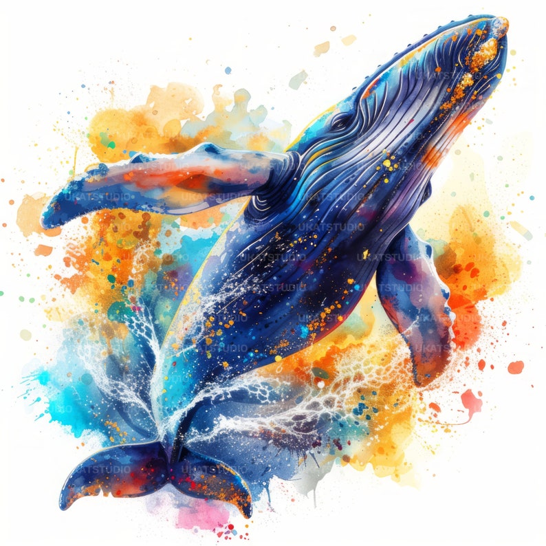 Whale With Ocean Clipart , 22 High Quality Images Jpgs Digital Download ...