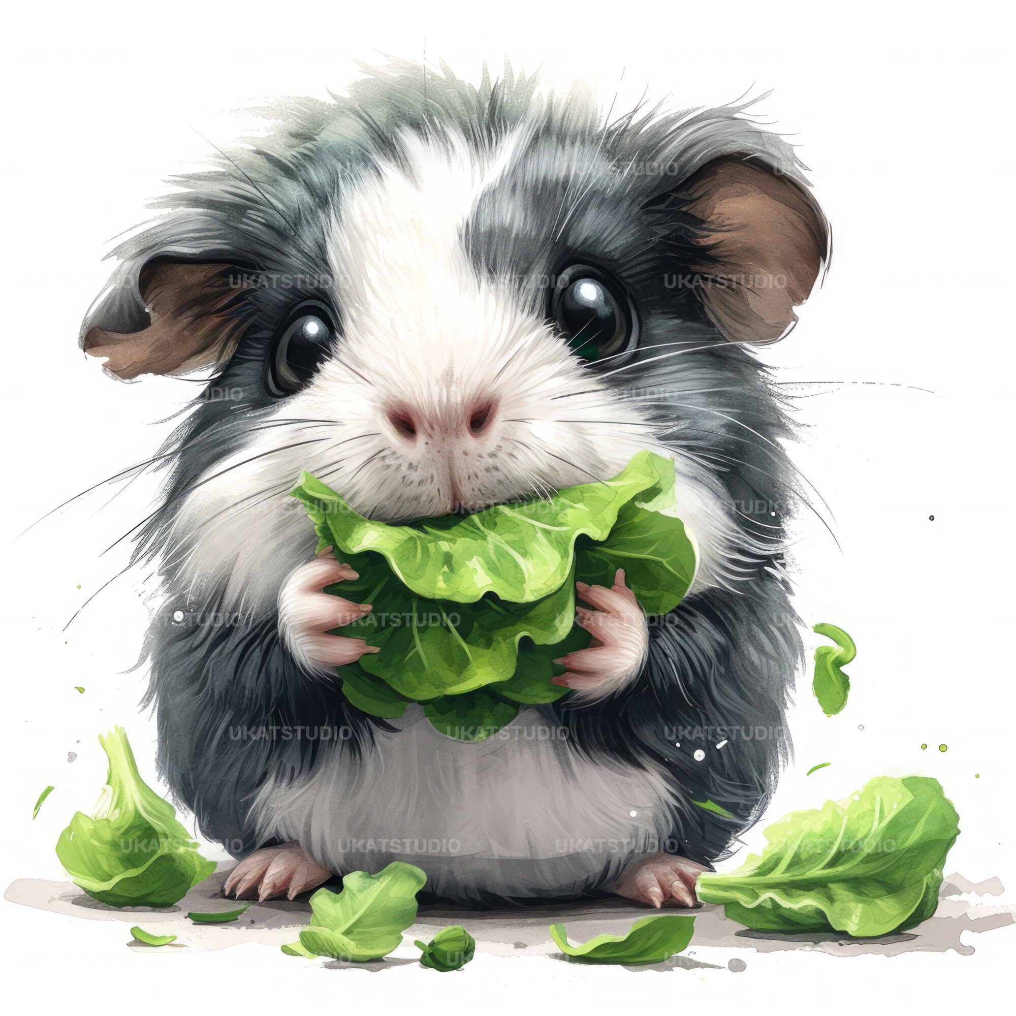 Cute Watercolor Guinea Pig Eating Clipart , 25 High Quality Images Jpgs ...