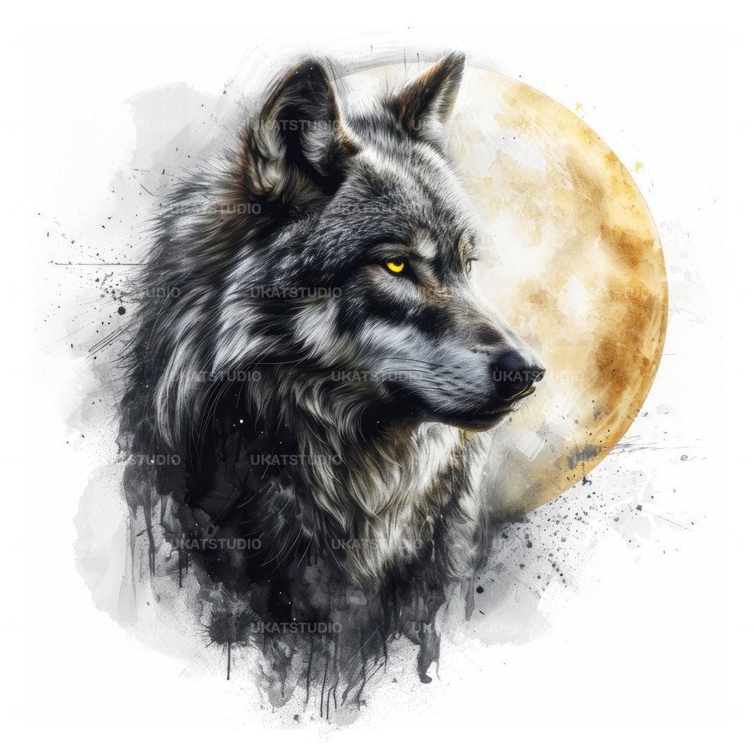 Wolf With Moon Clipart , 27 High Quality Images Jpgs Digital Download ...