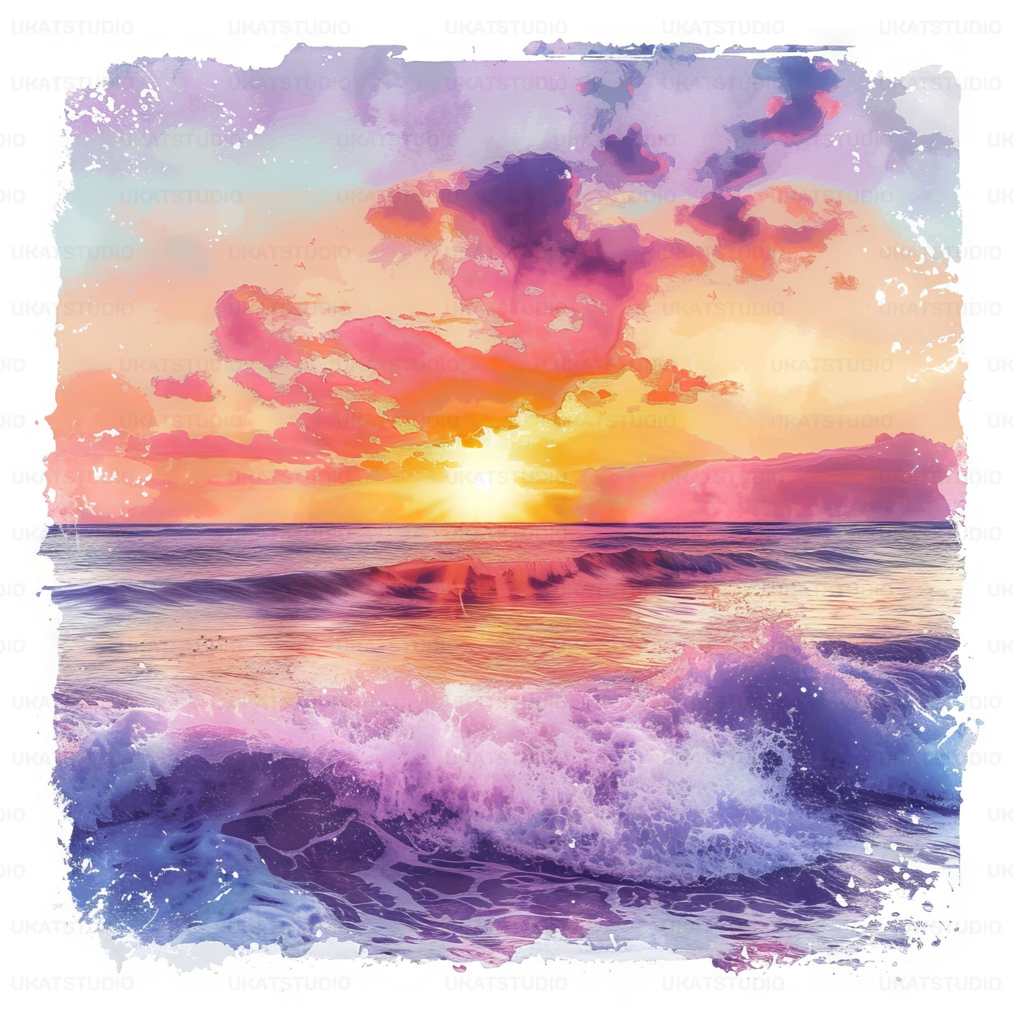 Sunset With Beach Scene Watercolor Clipart , 31 High Quality Images ...