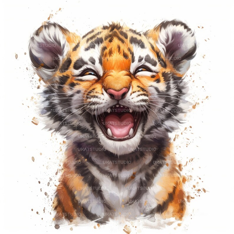Cute Watercolor Baby Cub Tiger Clipart , 30 High Quality Images Jpgs ...