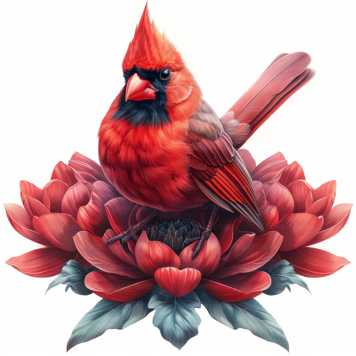 Red Cardinal Bird With Flower Clipart , 35 High Quality Images Jpgs ...
