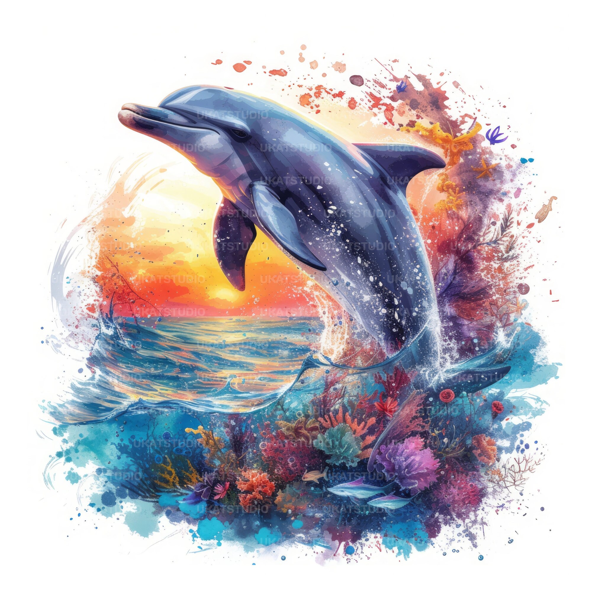 Dolphin Ocean Playful Clipart , 28 High Quality Images Jpgs Digital ...