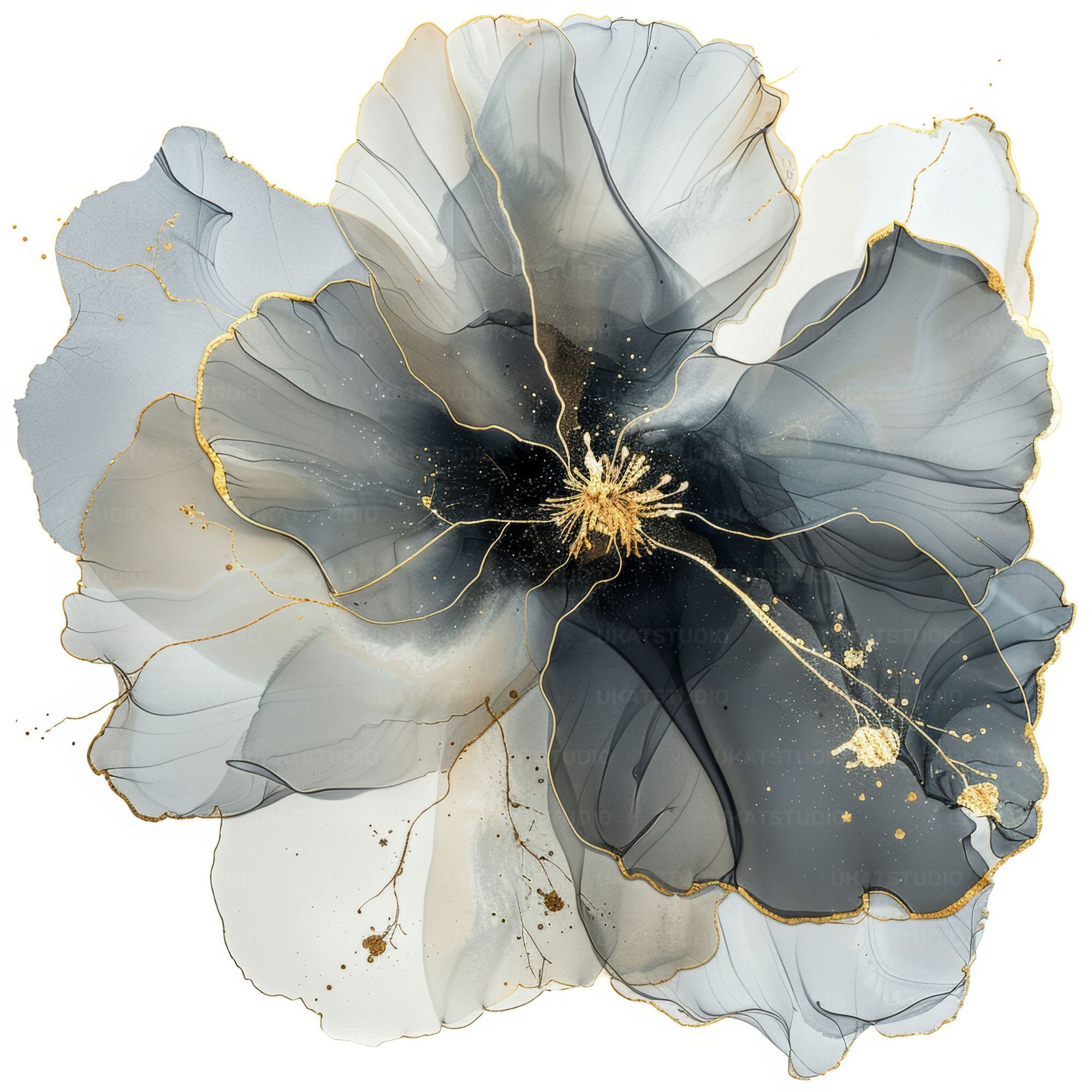 Abstract Flower Gray With Gold Clipart , 24 High Quality Images Jpgs ...