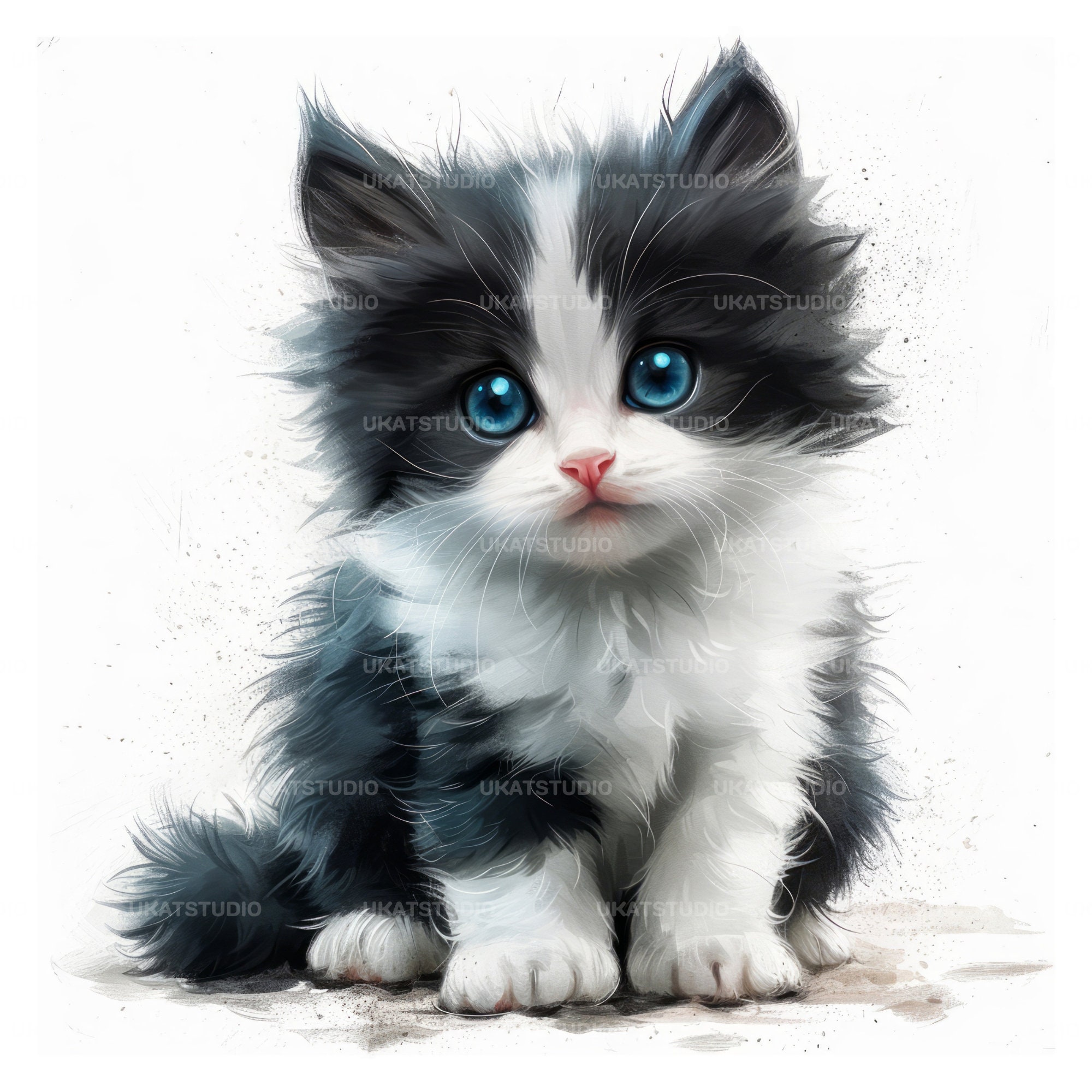 Cute Watercolor Adorable Kitten Clipart , 21 High Quality Images Jpgs ...