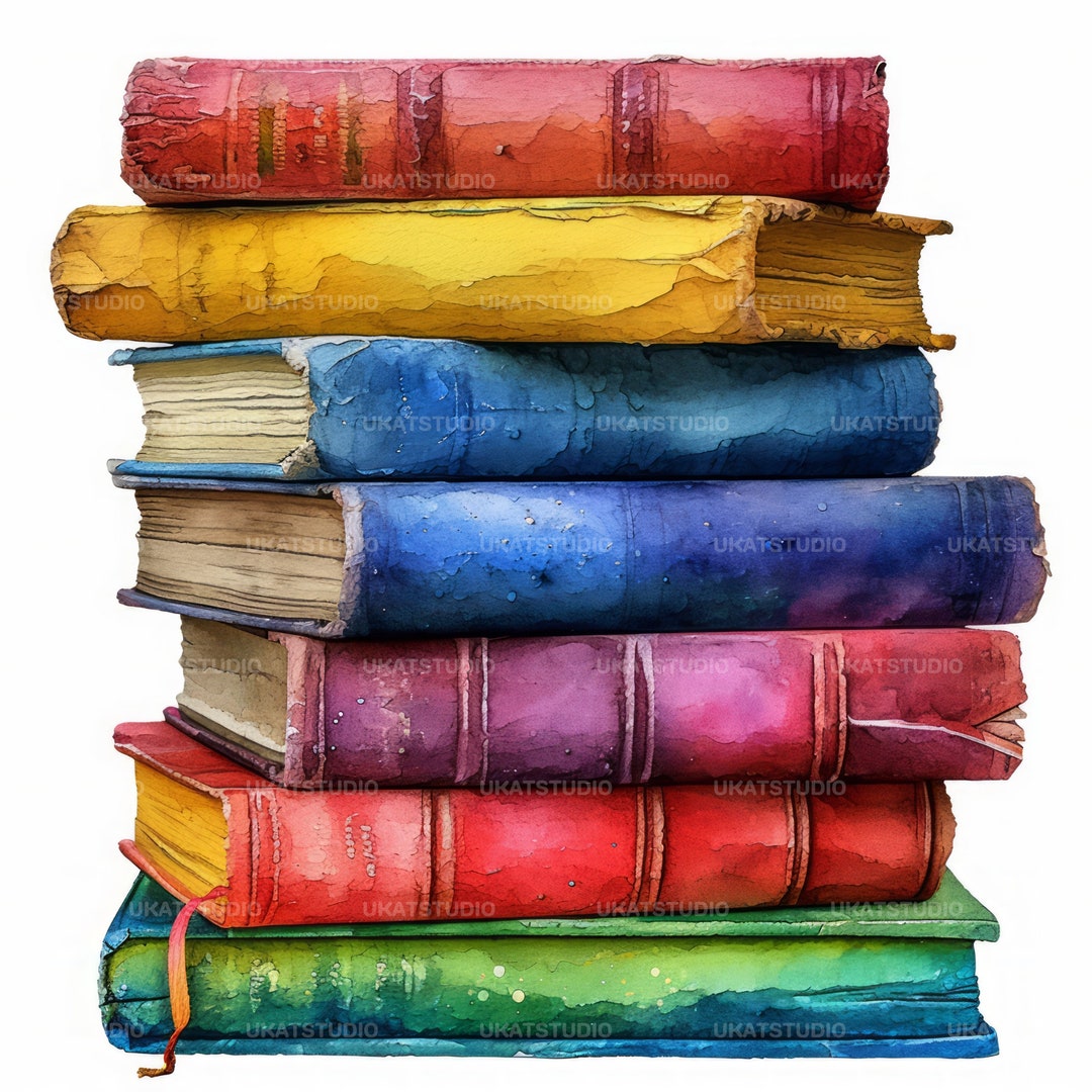 Colorful Stack Book Clipart , 25 High Quality Images Jpgs Digital Download , Card Making Junk ...