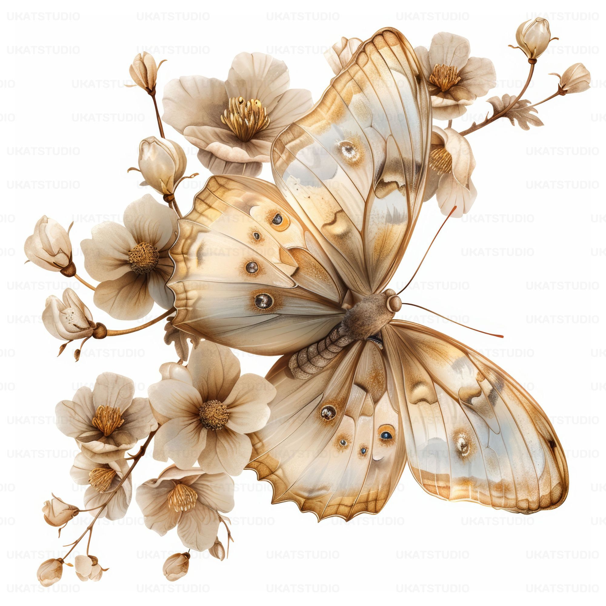 Beige Color Butterfly Flower Clipart , 26 High Quality Images Jpgs ...