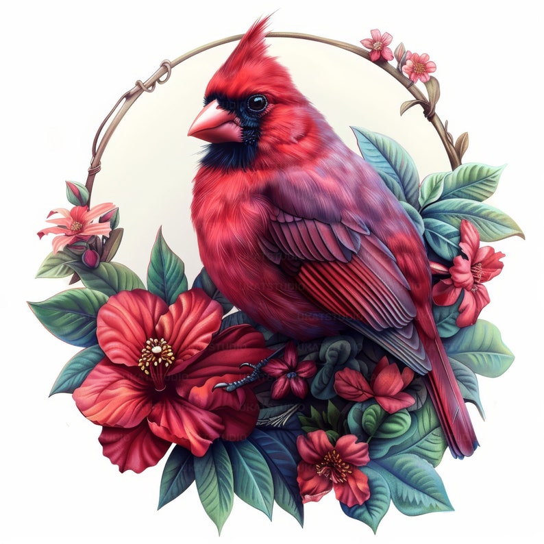 Red Cardinal Bird With Flower Clipart , 35 High Quality Images Jpgs ...