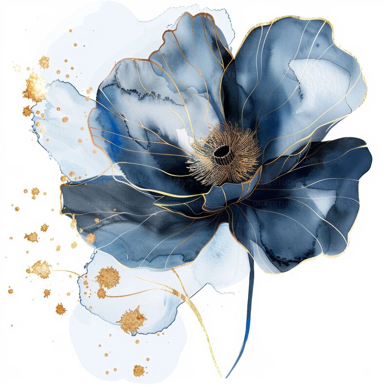 Abstract Flower Blue With Gold Clipart , 26 High Quality Images Jpgs ...