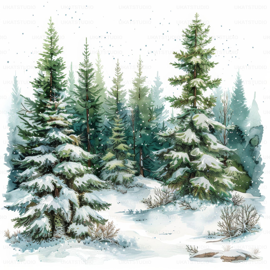 Watercolor Winter With Forest Clipart , 24 High Quality Images Jpgs ...