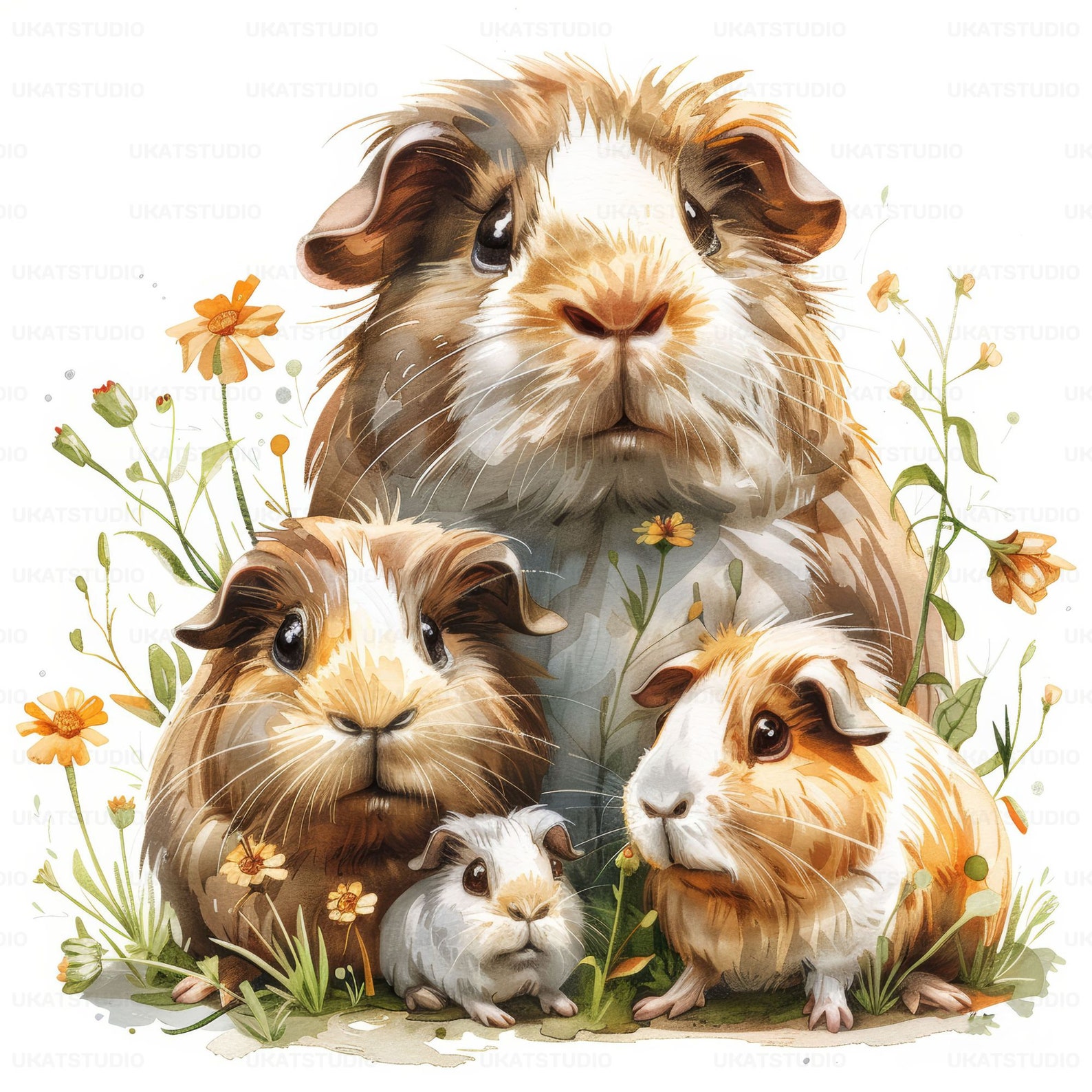 Cute Watercolor Guinea Pig Family Clipart , 26 High Quality Images Jpgs ...