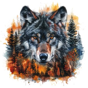 Wolf With Forest Clipart , 10 High Quality Images Jpgs Digital Download ...