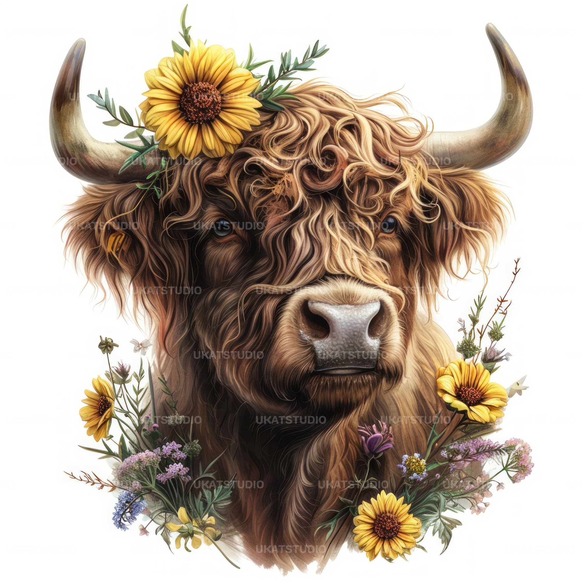 Highland Cow Portrait Clipart , 25 High Quality Images Jpgs Digital ...