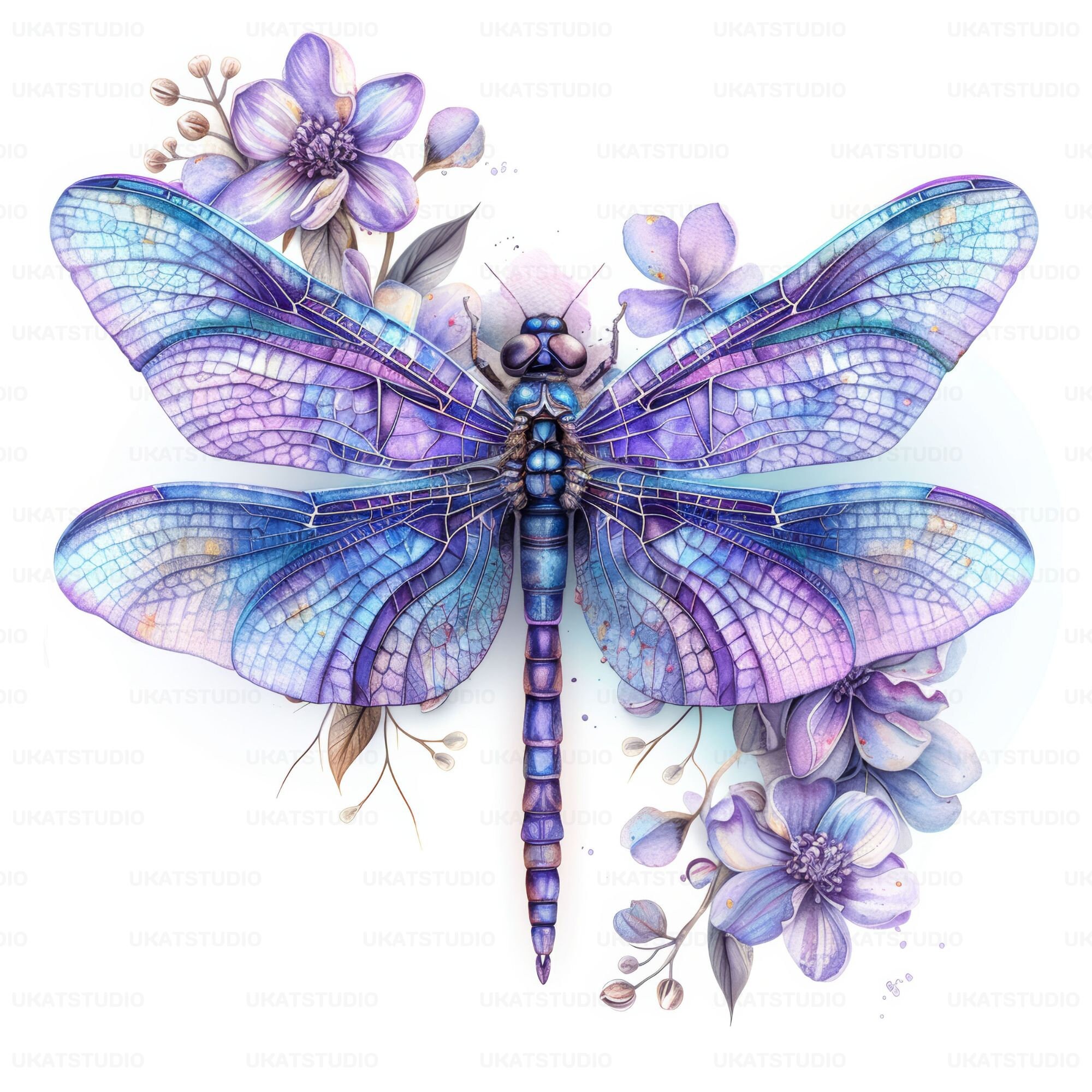 Purple Color Dragonfly Flower Clipart , 20 High Quality Images Jpgs ...