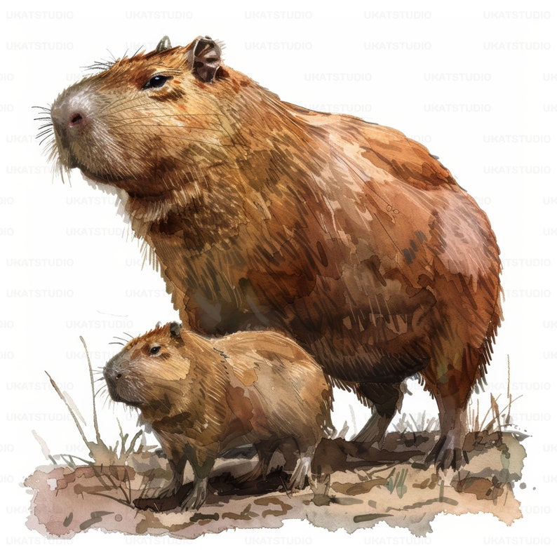 Watercolor Cute Capybara Clipart , 26 High Quality Images Jpgs Digital ...