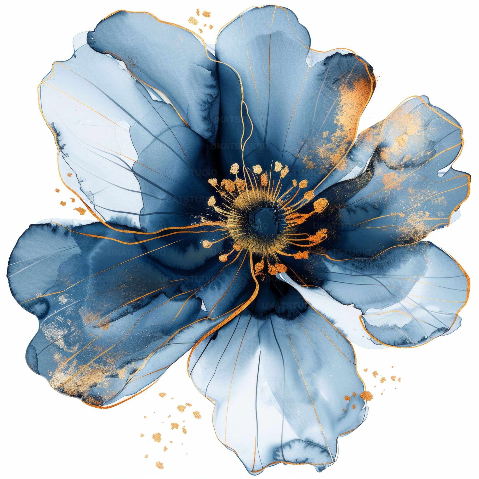Abstract Flower Blue With Gold Clipart , 26 High Quality Images Jpgs ...