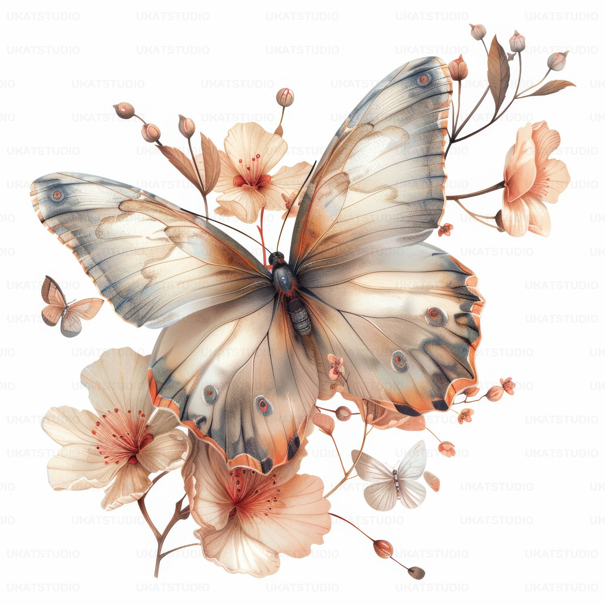 Beige Color Butterfly Flower Clipart , 26 High Quality Images Jpgs ...