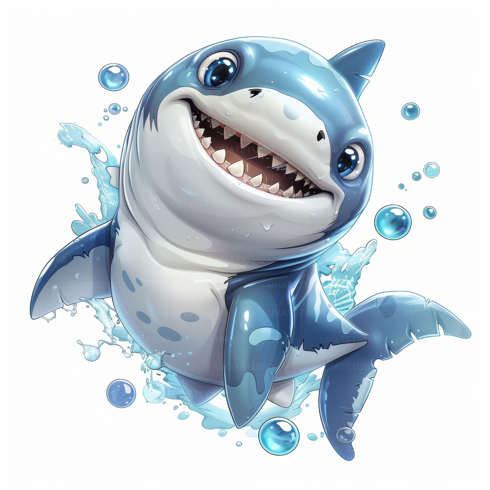 Cute Watercolor Shark With Bubbles Clipart , 24 High Quality Images ...