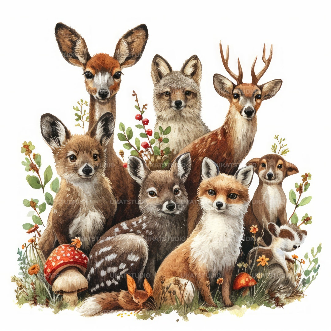 Cute Watercolor Woodland Animal Clipart , 22 High Quality Images Jpgs ...